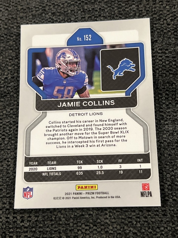 2021 Panini Prizm #152 JAMIE COLLINS Detroit Lions BASE FOOTBALL CARD ...