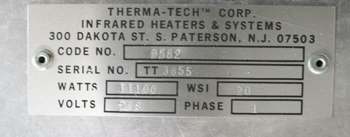 Therma-Tech Type B Code 9582 11100 Watt Infrared Heater, 24" x 24" | eBay