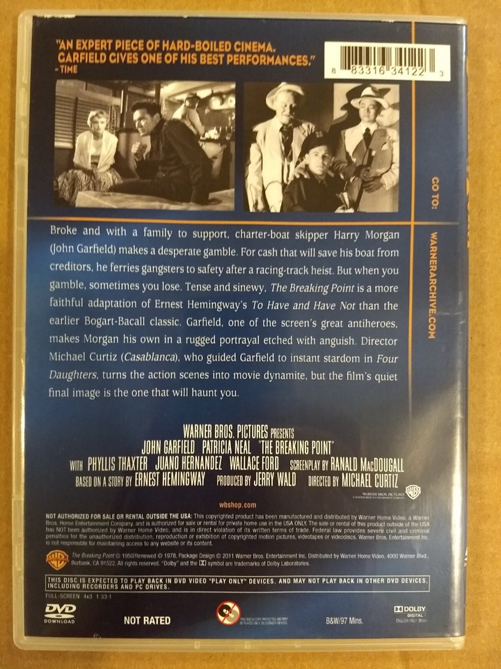 THE BREAKING POINT DVD...JOHN GARFIELD...PATRICIA NEAL...FREE SHIPPING ...
