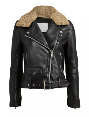 New Samsoe Samsoe Doris Moro Biker Leather Jacket Size XL BLACK ...