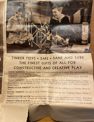 1935 PAPER AD Early Vintage Tinker Toys by The Toy TInkers Inc Evanston ...
