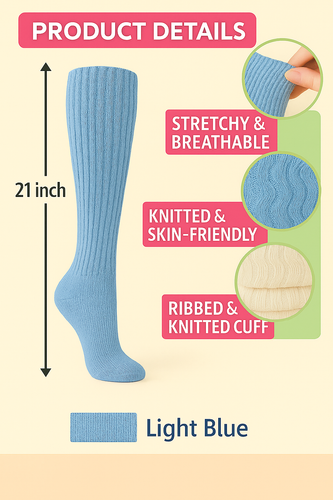 Light Blue Women's Slouch Socks Extra Long Cotton Scrunch Boot Socks | eBay