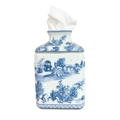Blue and White Chinoiserie Porcelain Tissue Box Cover Holder Square | eBay