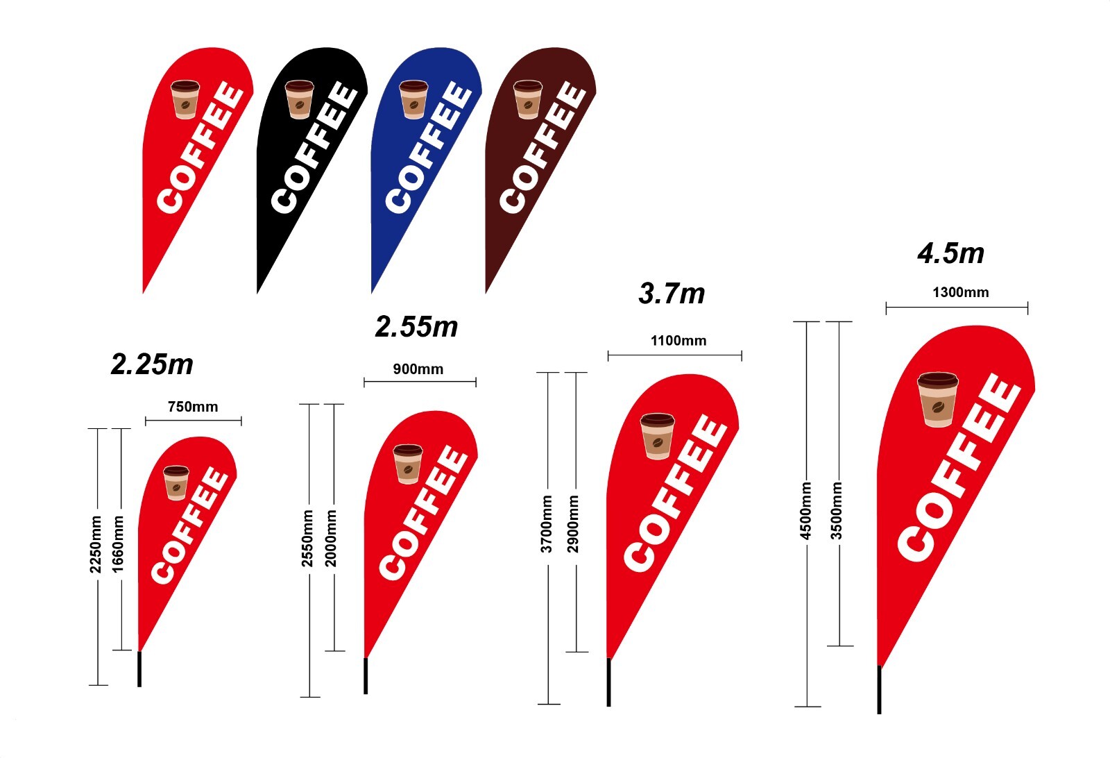 Outdoor 2.5M 3.7M 4.5M Coffee Flag Teardrop Flags Spike Base Red Banner ...