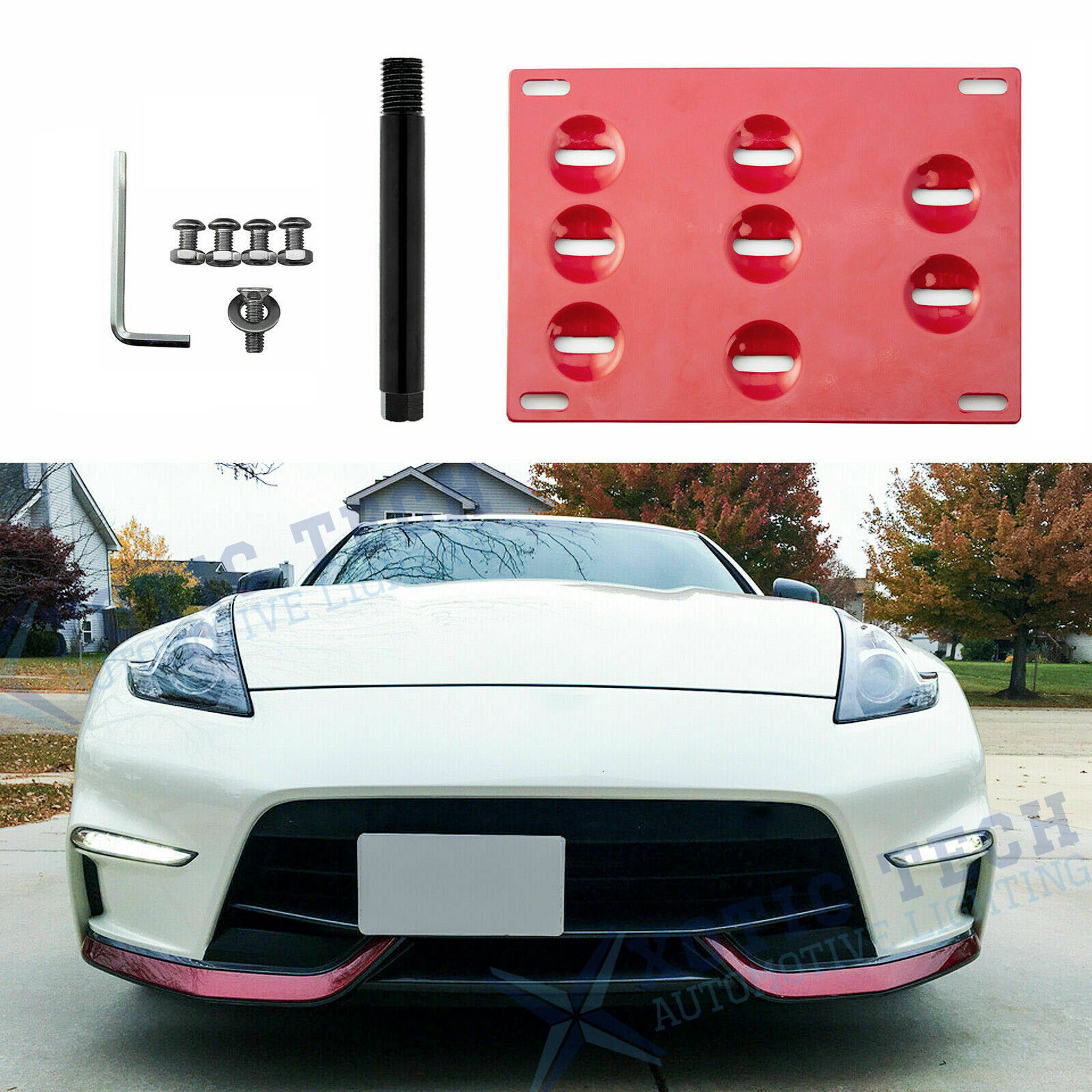 Red Racing Tow Hook License Plate Bumper Mount Bracket For Nissan 370Z ...