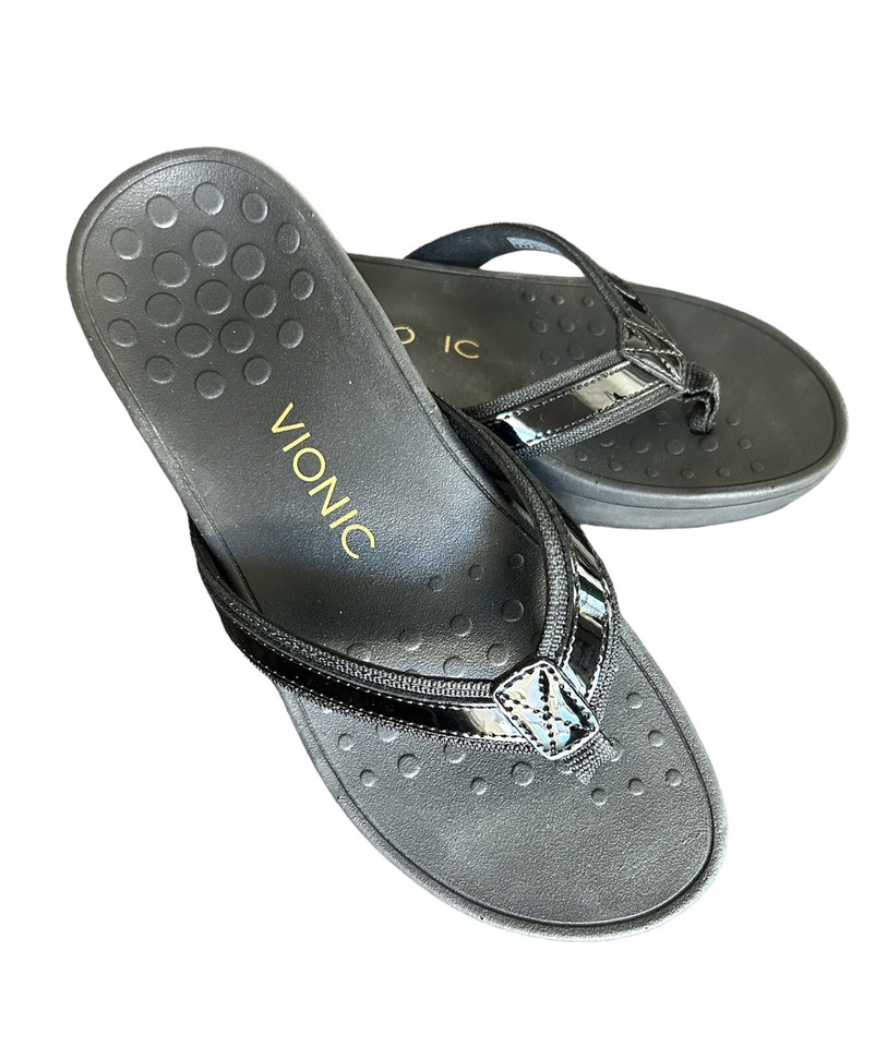 VIONIC Women's High Tide II Platform Sandal Flip Flop Black Orthopedic ...
