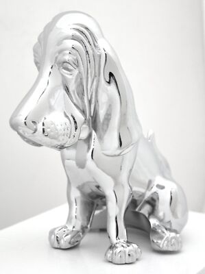 Sitting Basset Hound Hood Ornament Chrome Plated 4 Stud Mount 7 1/8 ...