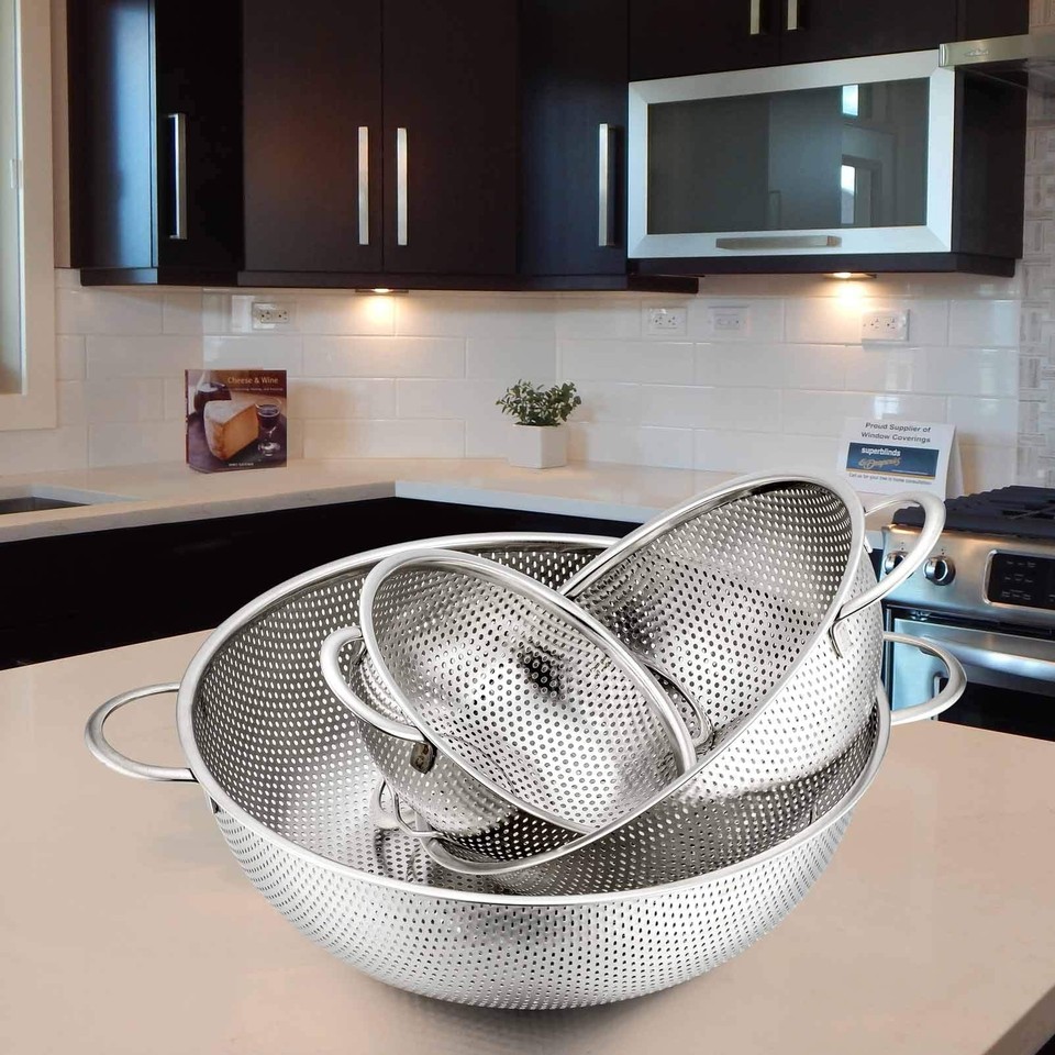 Colander Set of 3, Stainless Steel Perforated Metal Colander Strainer ...