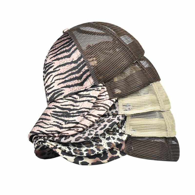 Women Mesh Back Ponytail Messy Baseball Cap Vintage Leopard Print for H ...
