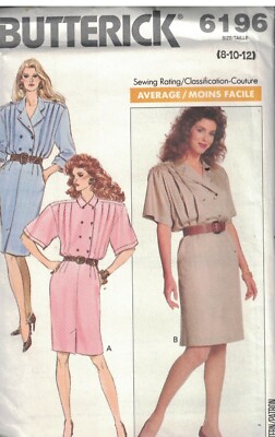 6196 UNCUT Vintage Butterick SEWING Pattern Misses Dress Double ...