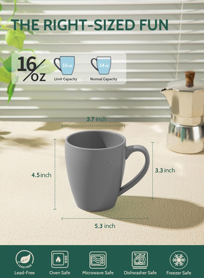 Sweese Porcelain Mugs - 16 Ounce (Top to the Rim) for Coffee, Tea ...