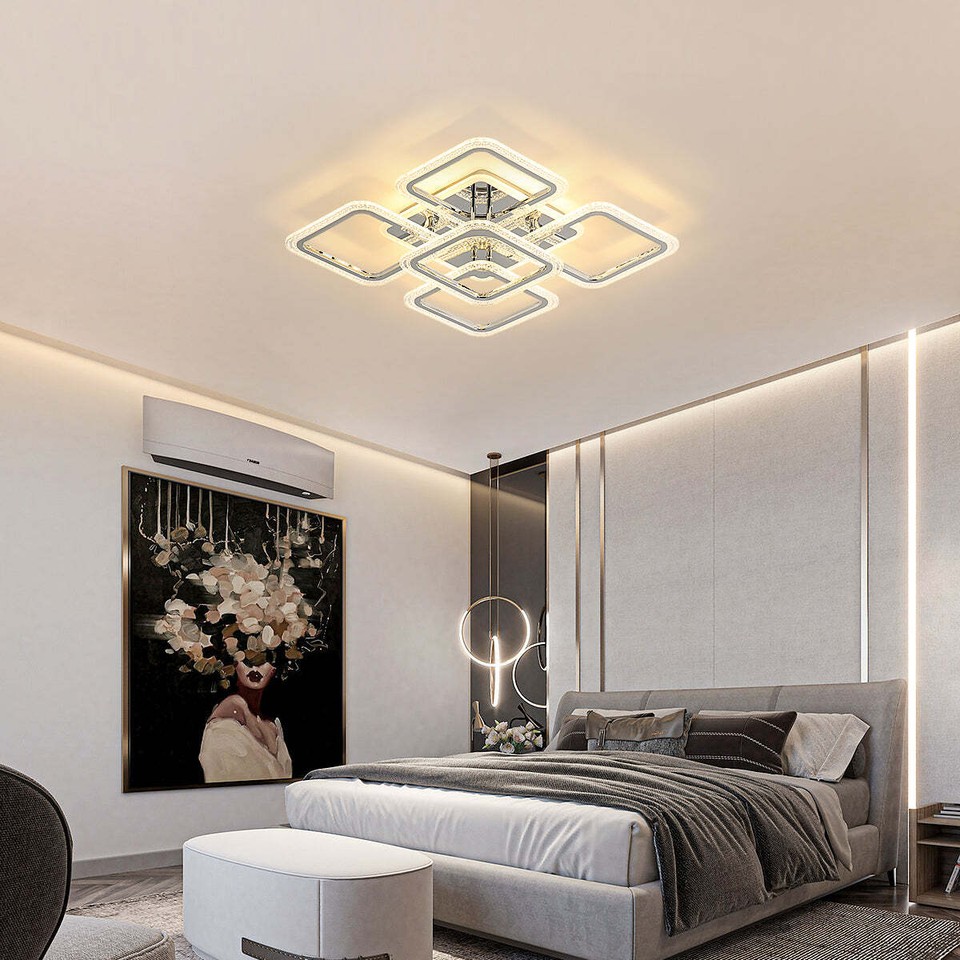 73W Dimmable LED Ceiling Light Crystal Chandelier Remote Control Living ...