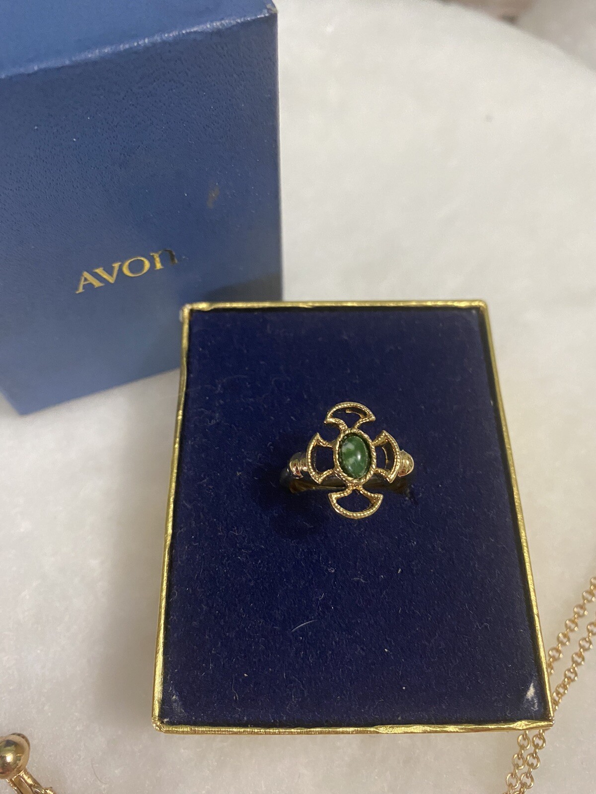 Vintage AVON Faux Jade MALTESE CROSS Necklace, Ring S… - Gem