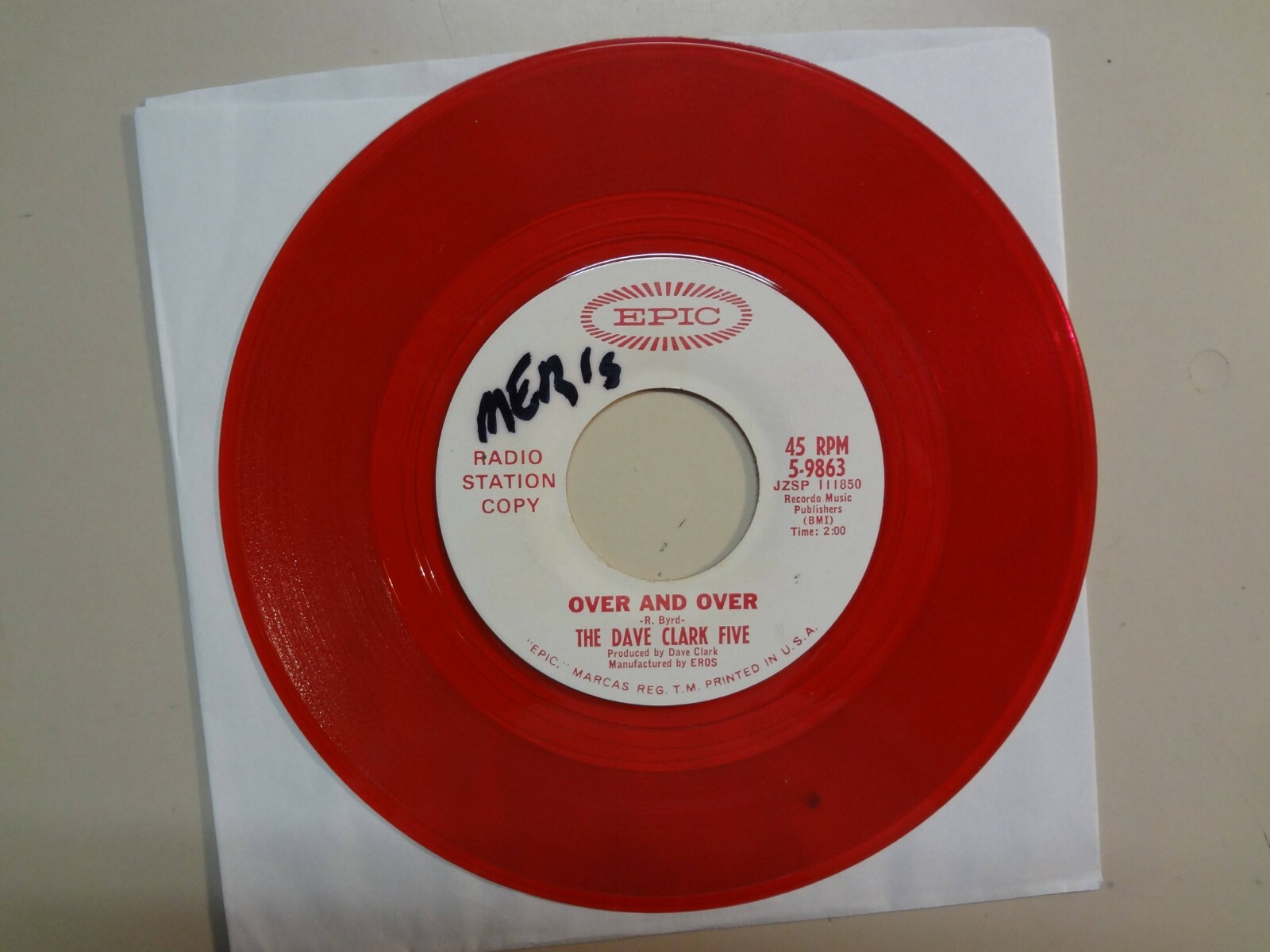 DAVE CLARK FIVE: Over And Over- Same-U.S. 7" 65 Epic DJ On Red Vinyl ...