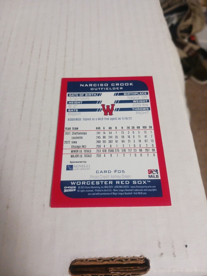 2023 Worcester Red Sox Narciso Crook RC Rookie Boston Red Sox Minor ...
