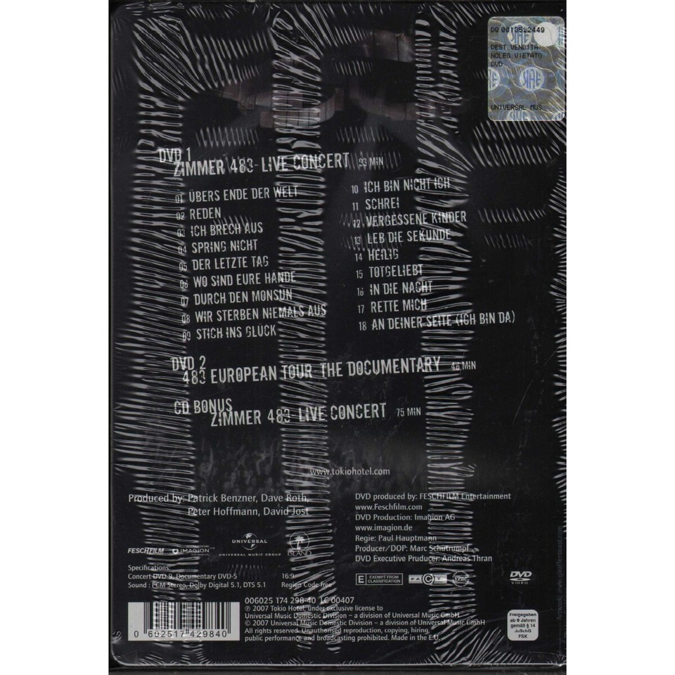 Tokio Hotel DVD Zimmer 483 - Live IN Europe Island Records ...