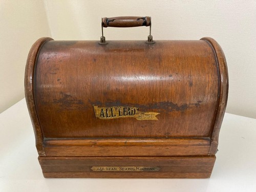 ALL LEAD Antique Sewing Machine hand-cranked with wooden box Junk as is ...
