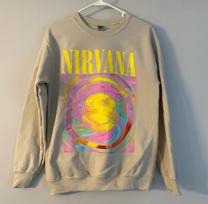 Nirvana Cream Smiley Face Sweatshirt; Nirvana Aesthetic Rainbow Unisex ...