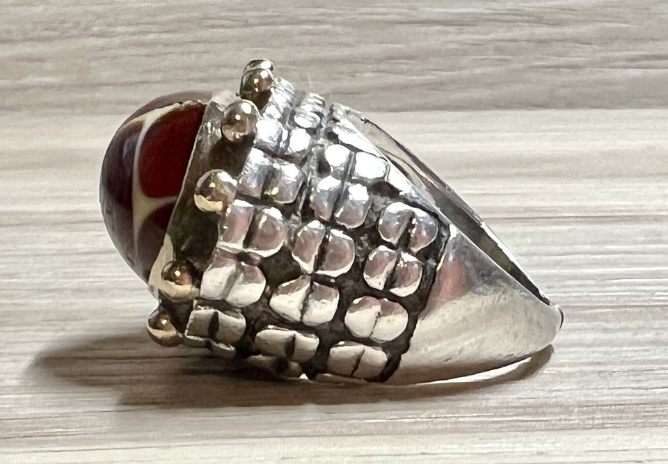 Designer Dian Malouf Sterling Silver & 14K Gold Red Agate Ring, Size 7.5, Flawed | eBay