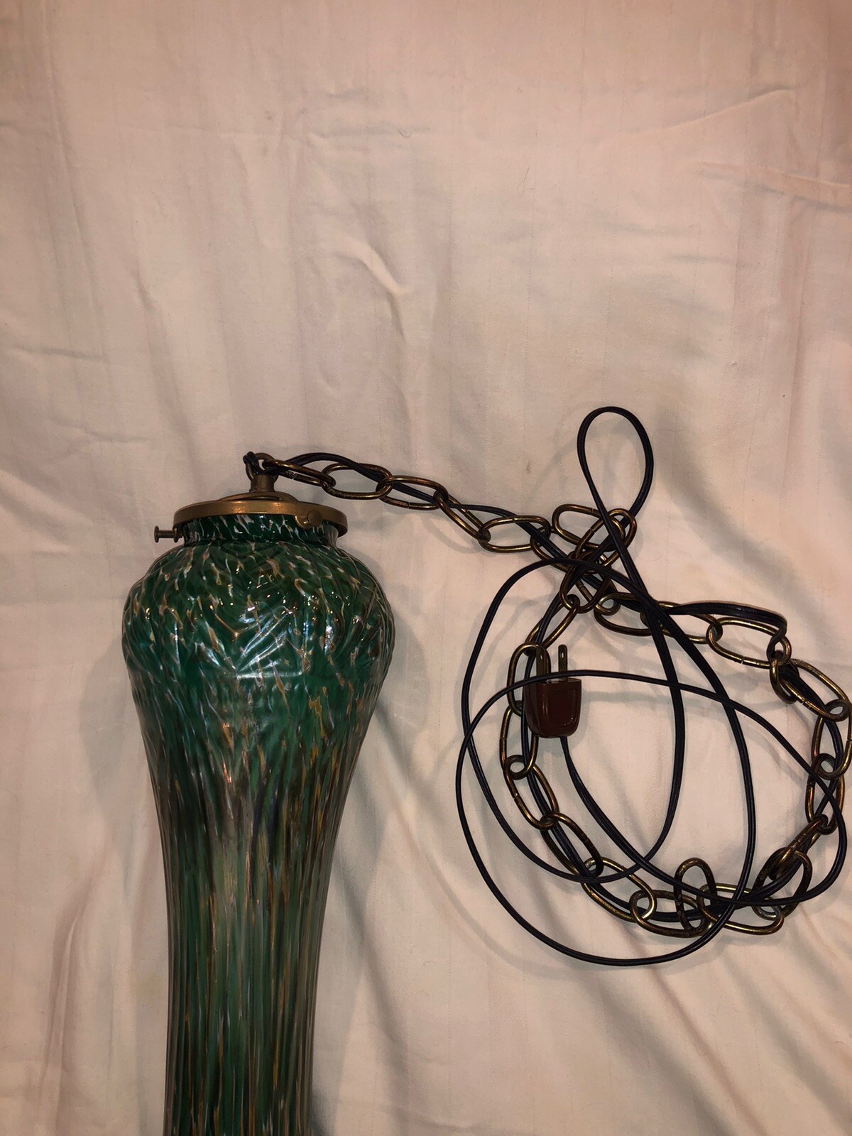 Stephen Fellerman Hand Blown Iridescent Studio Art Glass Hanging Lamp ...