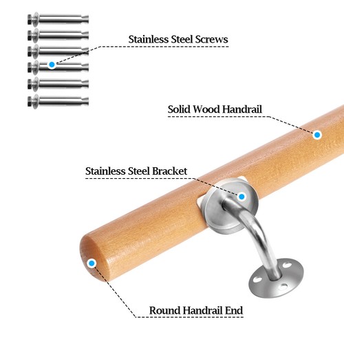 Beech Wood Stair Handrail Bannister Wall-Mount Staircase Hand Rail with ...