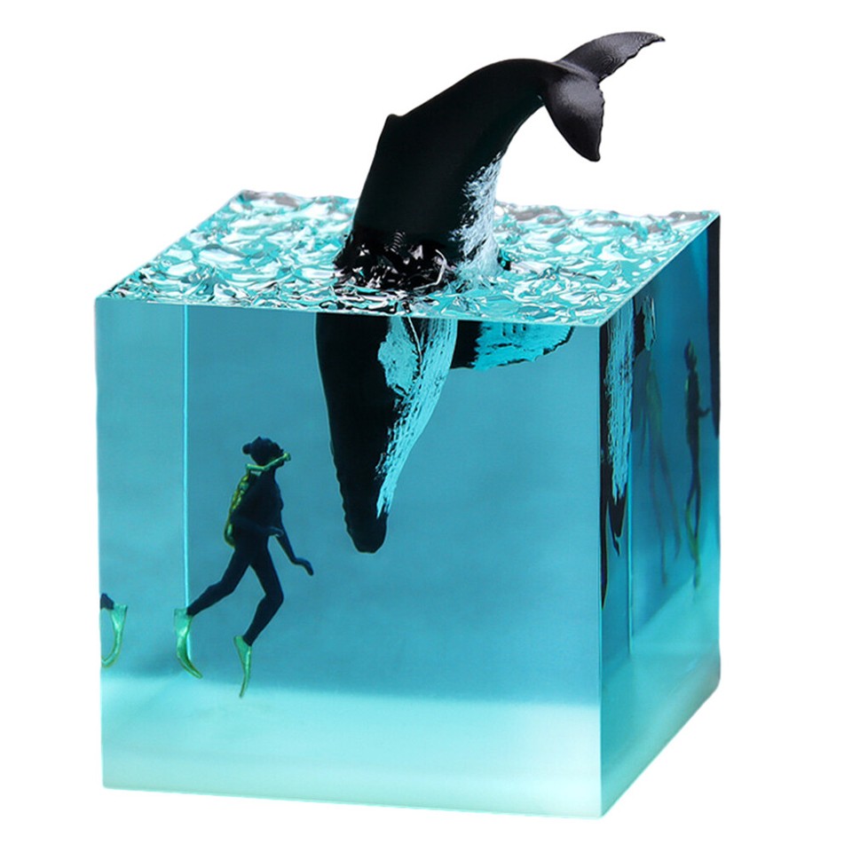 Luminous Whale Craft with Light Whale Diver Night Light Cube 5cm Home ...