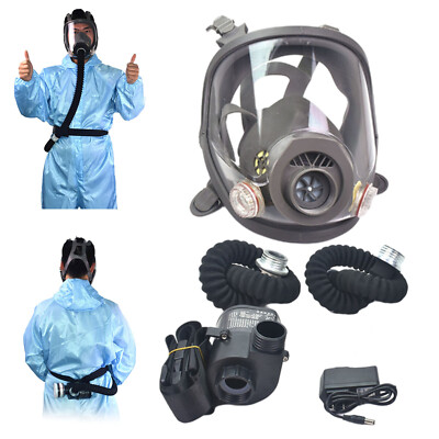 Electric Full Face Gas Mask Respirator System Constant Flow Supplied ...