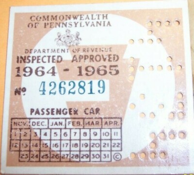 Vintage Original 1964 - 1965 PA Pennsylvania Inspection Sticker Old ...