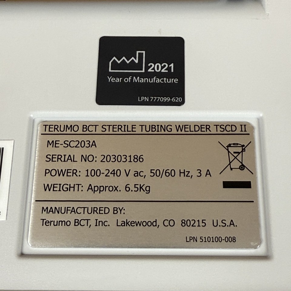 2021 Terumo BCT TSCD-II Sterile Tubing Welder, 1143 Welds, 60 Day ...