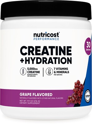 Nutricost Creatine Monohydrate + Hydration Grape Flavored, 30 Servings ...