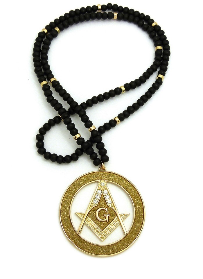 NEW FREEMASON MASONIC 2 TONE ROUND PENDANT 6mm/30" WOODEN BEAD CHAIN ...