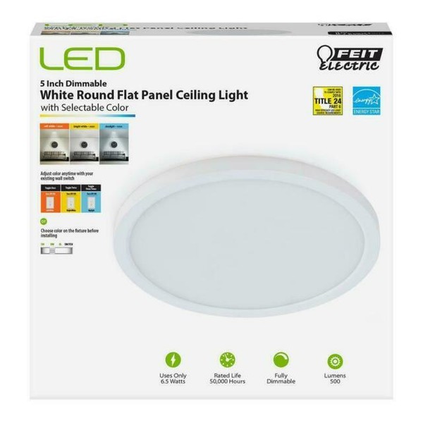 Feit Electric 5" Dimmable LED Round Flat Panel Ceiling Light - White (74202) for sale online | eBay
