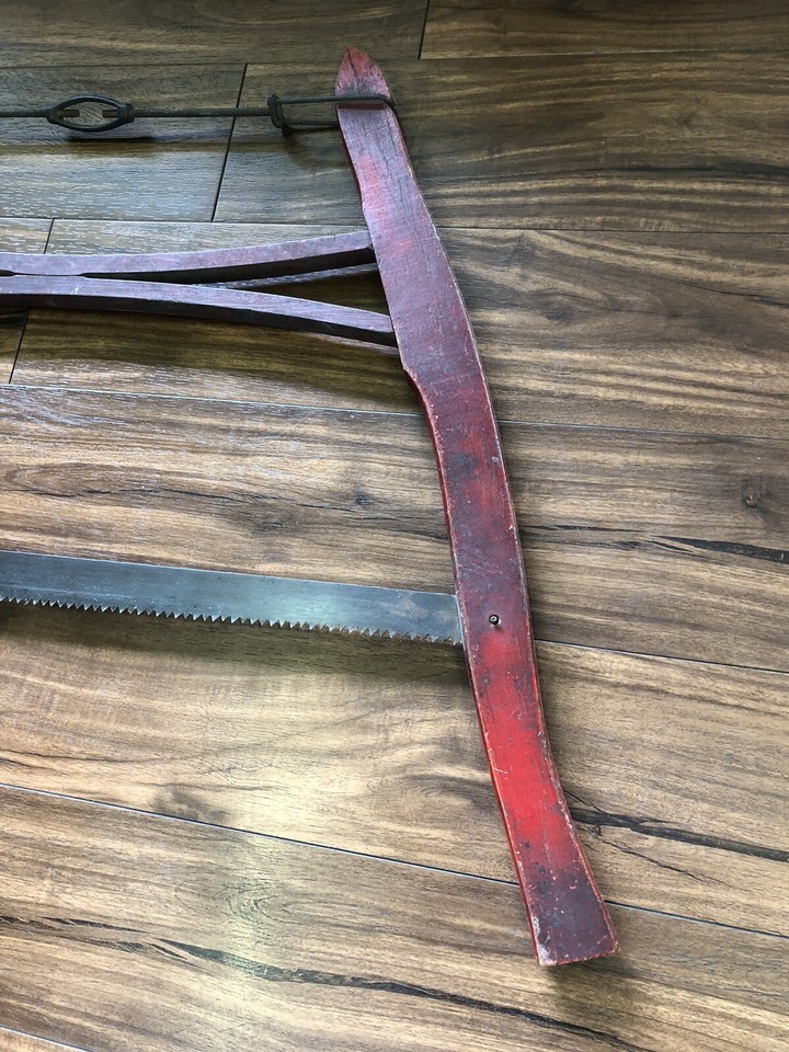 VINTAGE ANTIQUE CROSS CUT WOOD BUCK / BOW SAW 29in BARN TOOL OX BLOOD ...