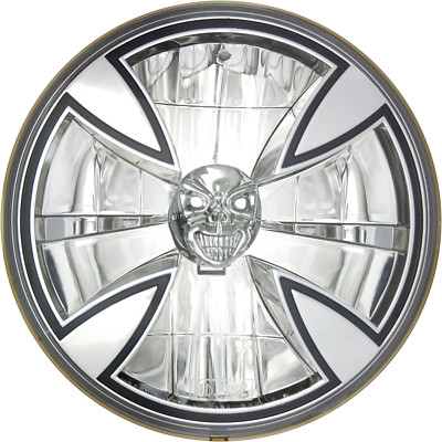 Adjure T70X00-SR 7" Iron Cross Skull Bulb Cover Motorcycle Headlight w ...