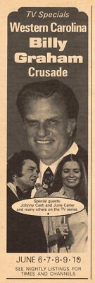 1977 TV AD ~ BILLY GRAHAM WESTERN CAROLINA CRUSADE ~ JOHNNY CASH & JUNE ...