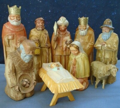 Vintage Enesco Manger Scene Nativity Figurines Mary & Joseph Baby Jesus ...