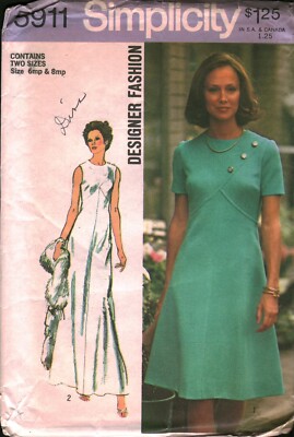 5911 Vintage Simplicity Sewing Pattern Misses 1970s Dress Two Lengths ...