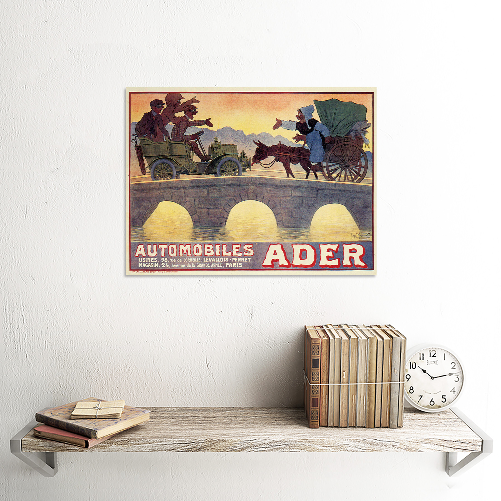 ADVERT ADER AUTOMOBILE CAR BRIDGE PARIS ROAD BLOCK RETRO POSTER PRINT ...