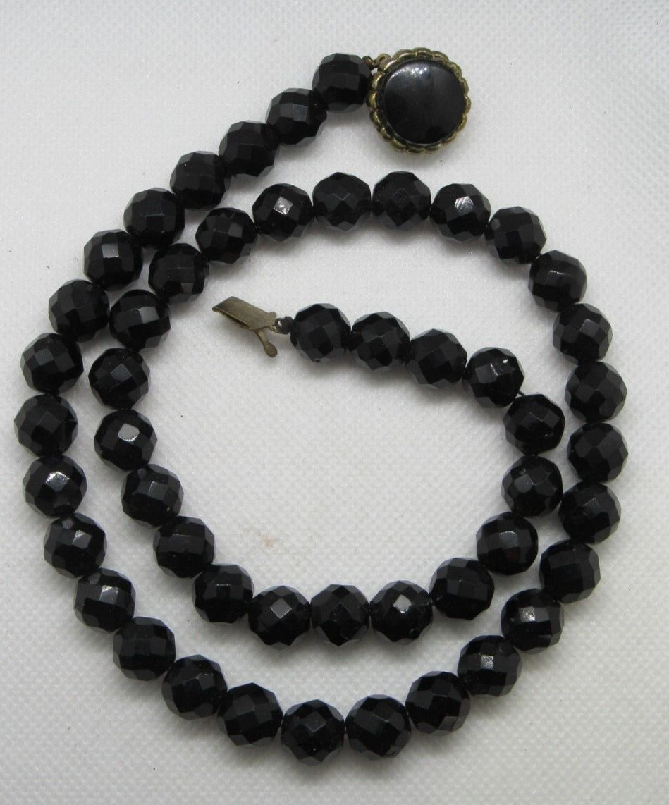 VINTAGE-Japan Single STRAND--JET Black Glass BEAD NEC… - Gem