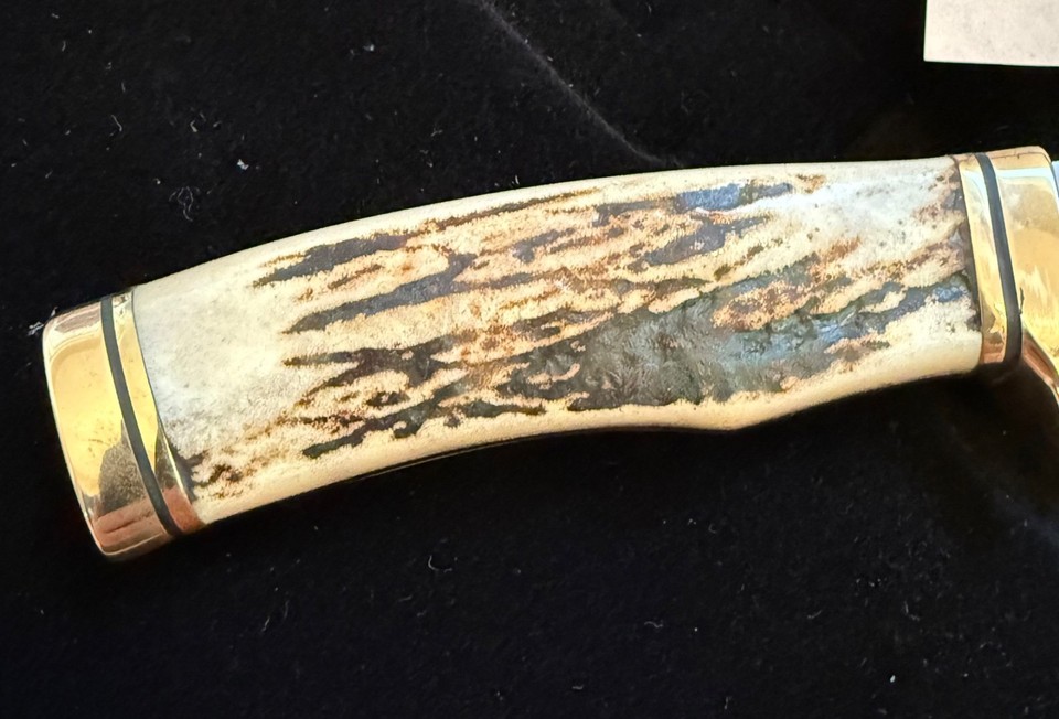 BUCK CUSTOM STAG W/ BUCK LASER CUT OUT BLADE KNIFE NEVER USED IN ...