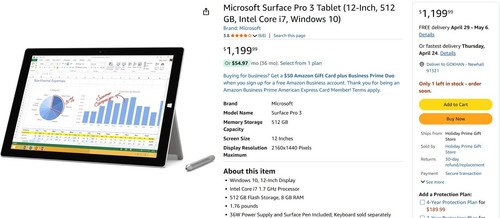 Microsoft Surface Pro 3 Tablet (12-Inch, 512 GB, Intel Core i7, Windows ...