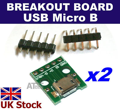 2pcs Female Micro USB Breakout Board 5-pin DIP prototype adapter ...
