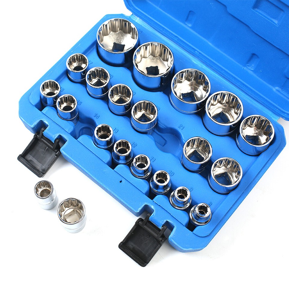 21 pcs 1/2'' Multi-Tooth Set 12 Points Gear Lock Spline Socket Wrench ...