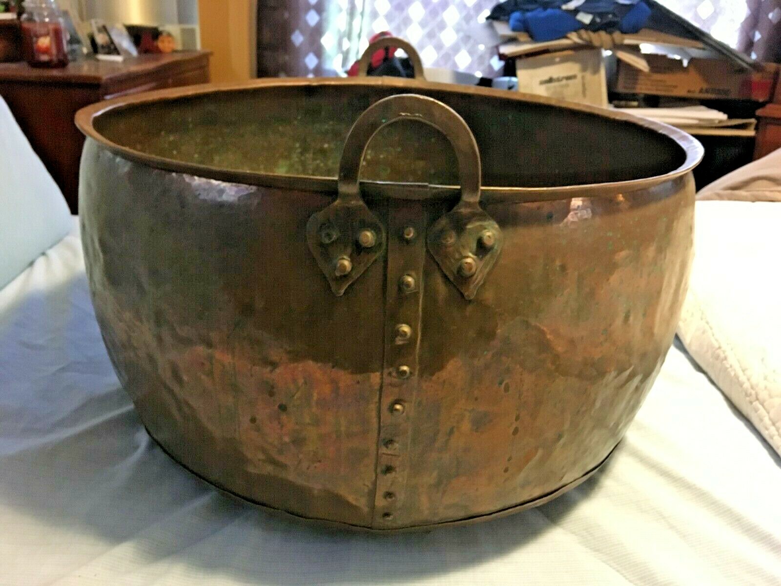 ANTIQUE 17TH CENTURY 1600'S LARGE NORSK COPPER RIVETED CHEESE VAT ...