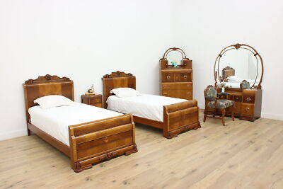 Art Deco Vintage 6 Pc Waterfall Bedroom Set, Twin Size Beds #51612 | eBay