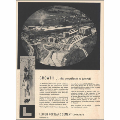 1956 Lehigh Portland Cement: Growth That Contributes Vintage Print Ad ...