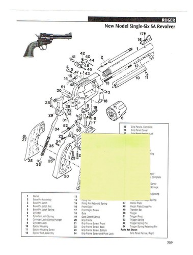 RUGER NEW MODELS SA, SUP. BLACKHAWK REVOLVER EXPLODED VIEW/PARTS LIST ...