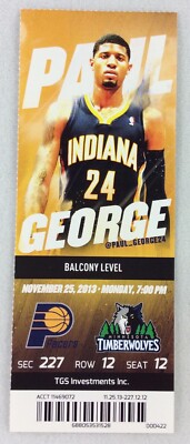 NBA 2013 11/25 Minnesota Timberwolves at Indiana Pacers Ticket-Paul ...