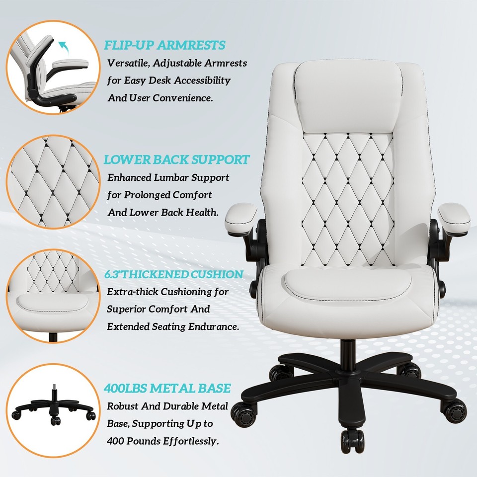 High Back Executive Office Chair PU Leather Computer Desk Chair Rubber ...