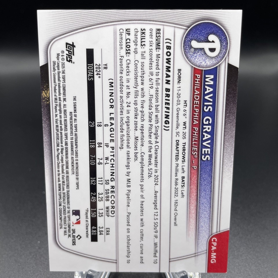 2025 Bowman Chrome Mavis Graves 1st Bowman True Gold Refractor Auto 50/ ...